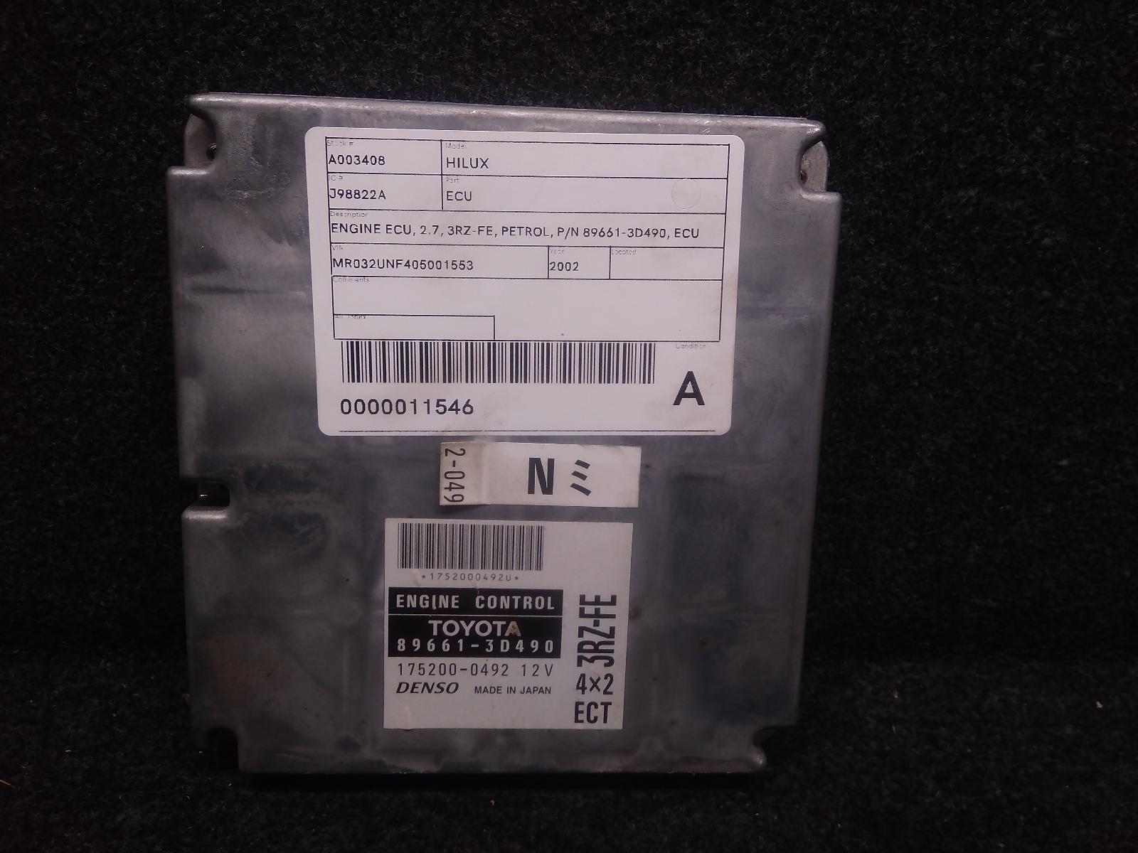 2002 TOYOTA HILUX ECU - Narrandera Auto Wreckers